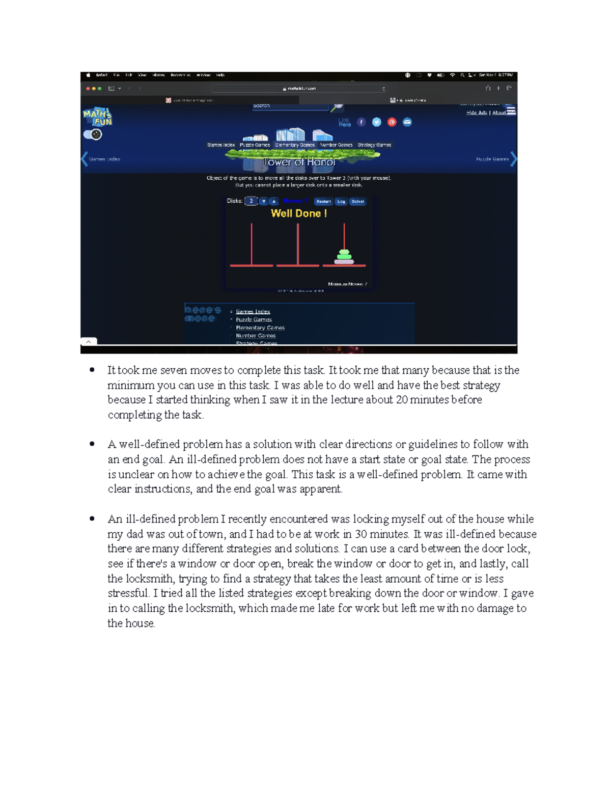 Tower OF Hanoi - assignment - It took me seven moves to complete this ...