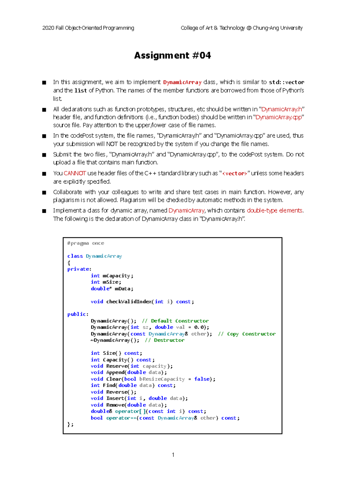 oop assignment 04 v1 - 2020 Fall Object-Oriented Programming College of Art & Technology @ - Studocu