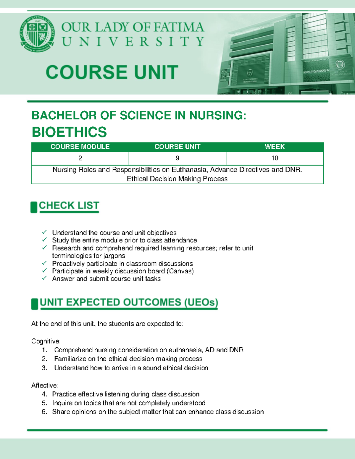 Lecture lesson in Bioethics subject - BACHELOR OF SCIENCE IN NURSING ...