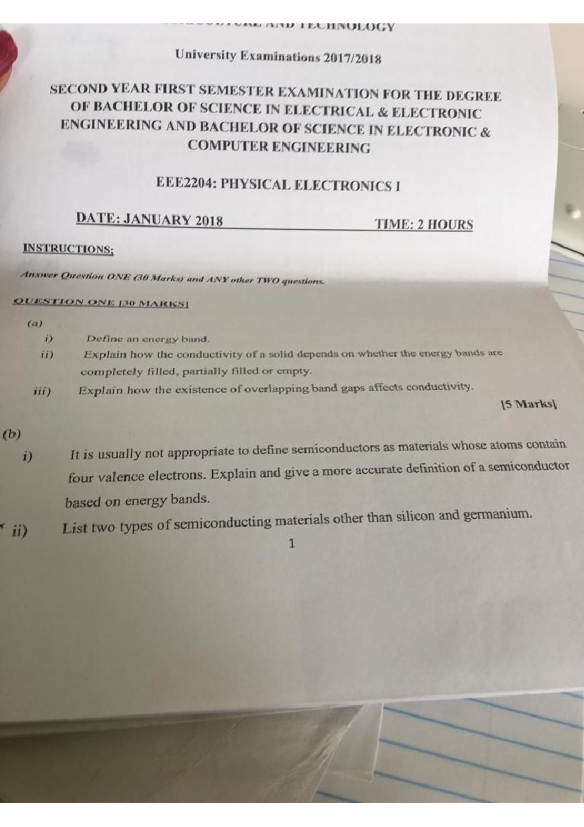 Physical electronics past papers-1 - Bsc. Electrical and Electronic ...