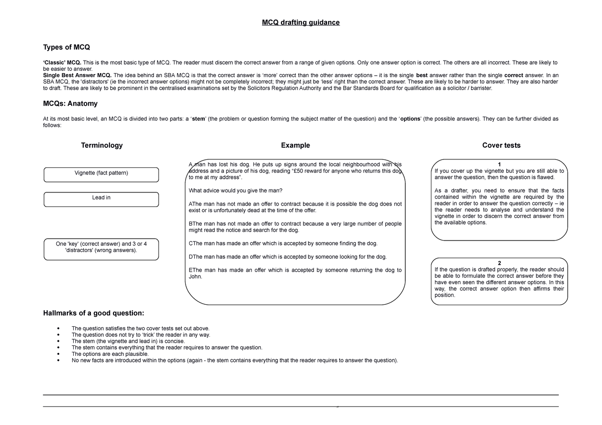 MCQ Drafting Tips - MCQ drafting guidance Types of MCQ ‘Classic’ MCQ ...