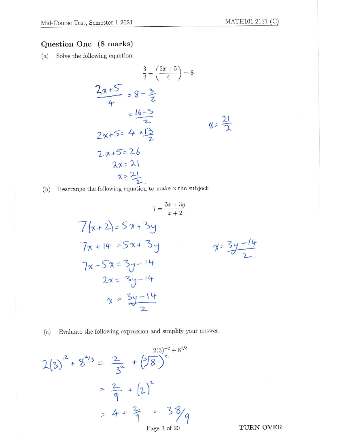 21S1 test solutions - Engineering Mathematics 1A - Studocu