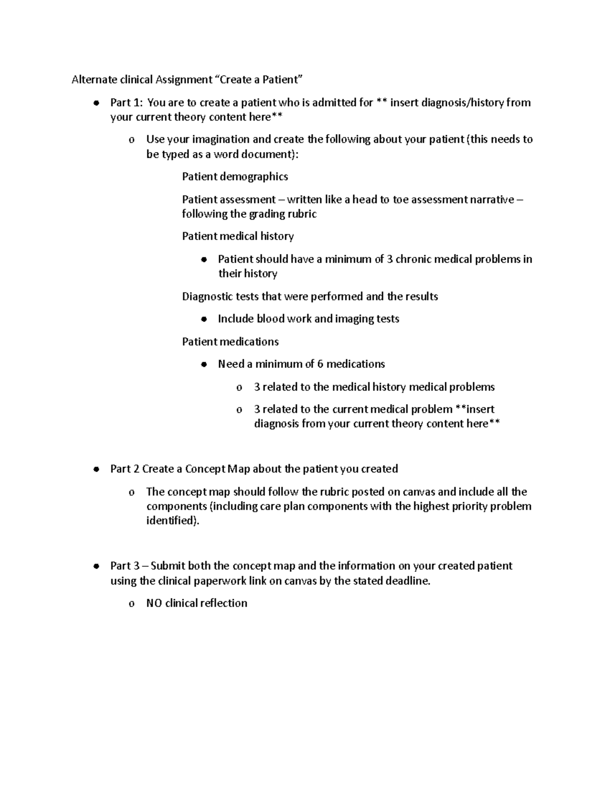 23rd alt. clin. assignment.docx - Alternate clinical Assignment “Create ...
