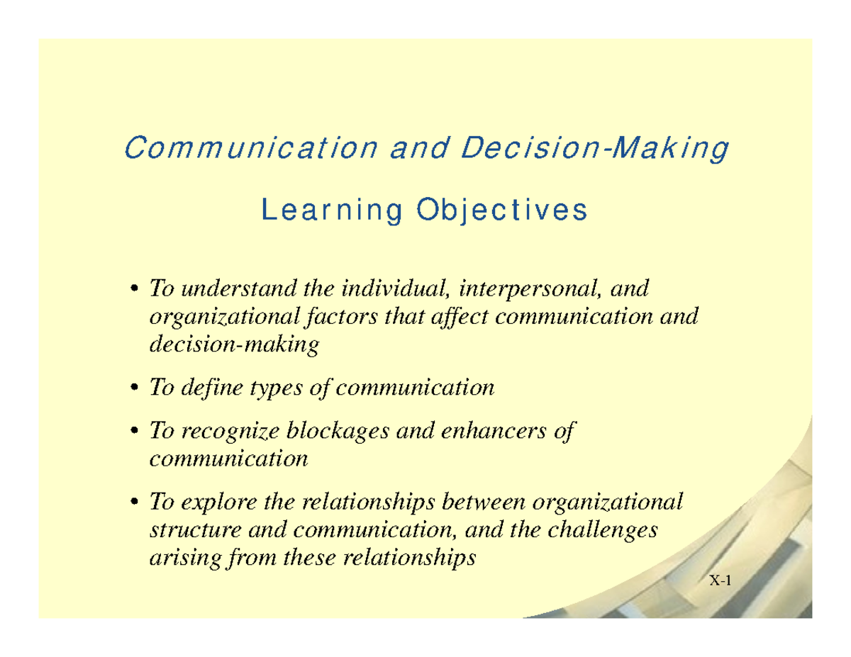 SOC 4101- 5101, Social Orgs, Chapter 10 [Communication and Decision ...