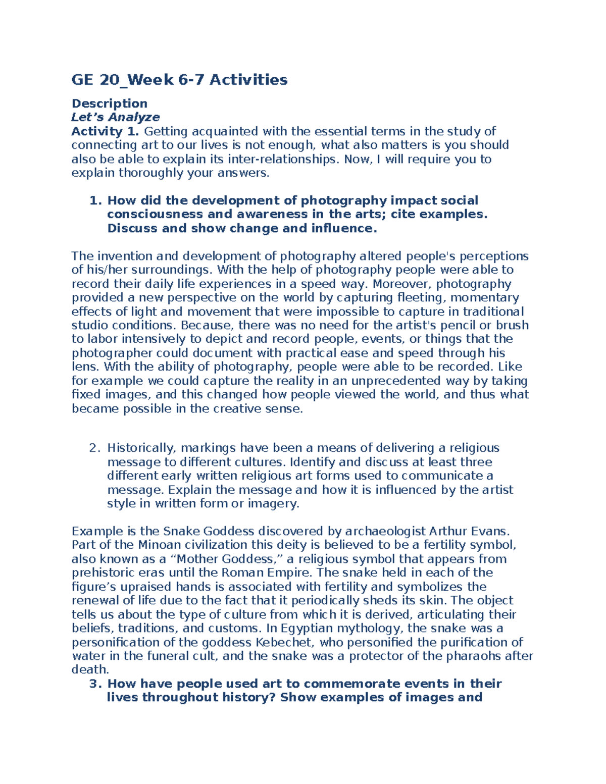 GE 20 3rd essay - NONE - GE 20_Week 6-7 Activities Description Let’s Analyze Activity 1. Getting ...