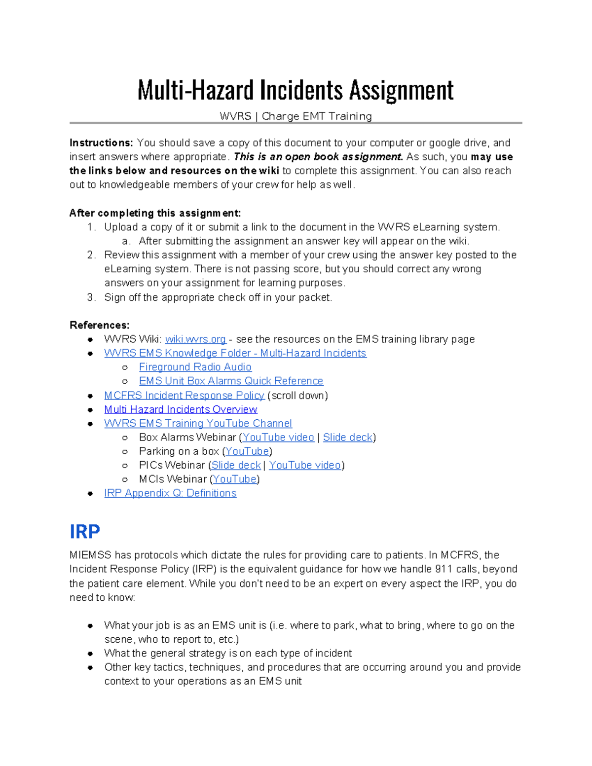 LMS Multi-Hazard Assignment - Multi-Hazard Incidents Assignment WVRS ...
