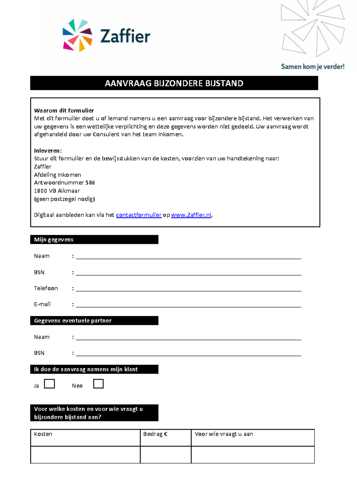 Aanvraagformulier bijzondere bijstand versie 2023 Zaffier - AANVRAAG ...