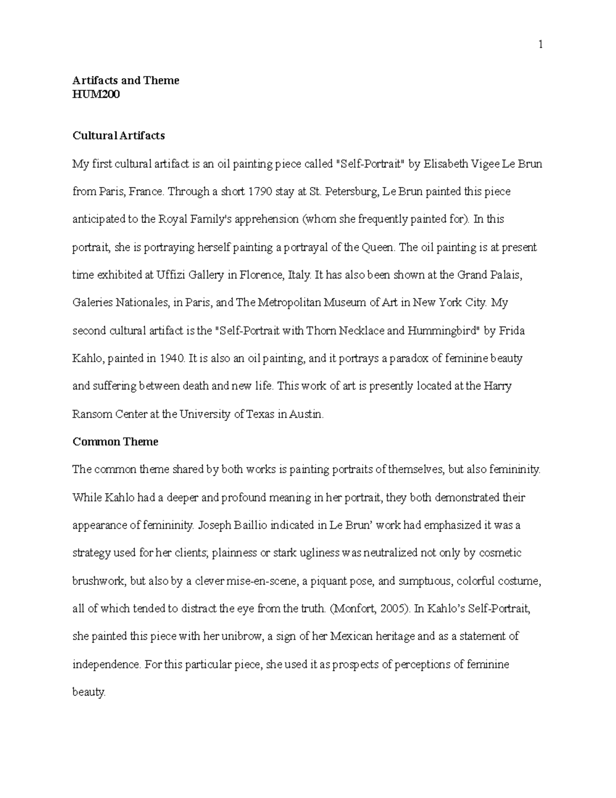 Artifacts and Theme Assignment - Artifacts and Theme HUM Cultural ...