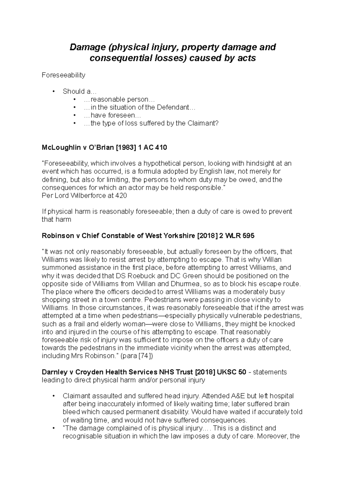 Damage - duty of care topic - Damage (physical injury, property damage ...