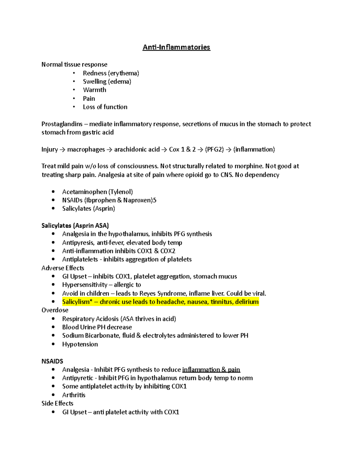 Anti Inflammatories - AntiInflammatory Drug Notes - Anti-Inflammatories ...