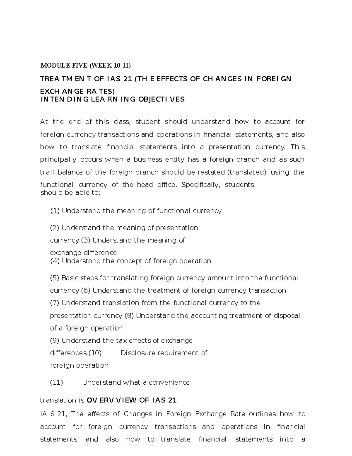 Acctg414 Lecture notes - MODULE FIVE (WEEK 10-11) TREA TM EN T OF I A S ...