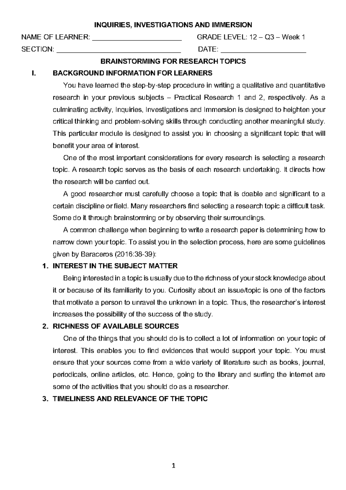 WEEK-1 Inquiries- Investigations- Immersions LAS - INQUIRIES ...