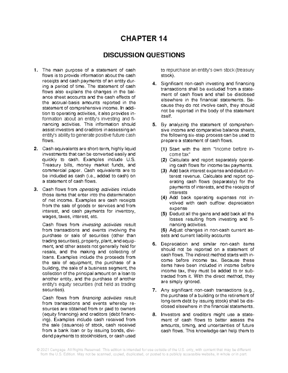 Chapter 14 - the answer for the practice - © 2021 Cengage. All Rights ...