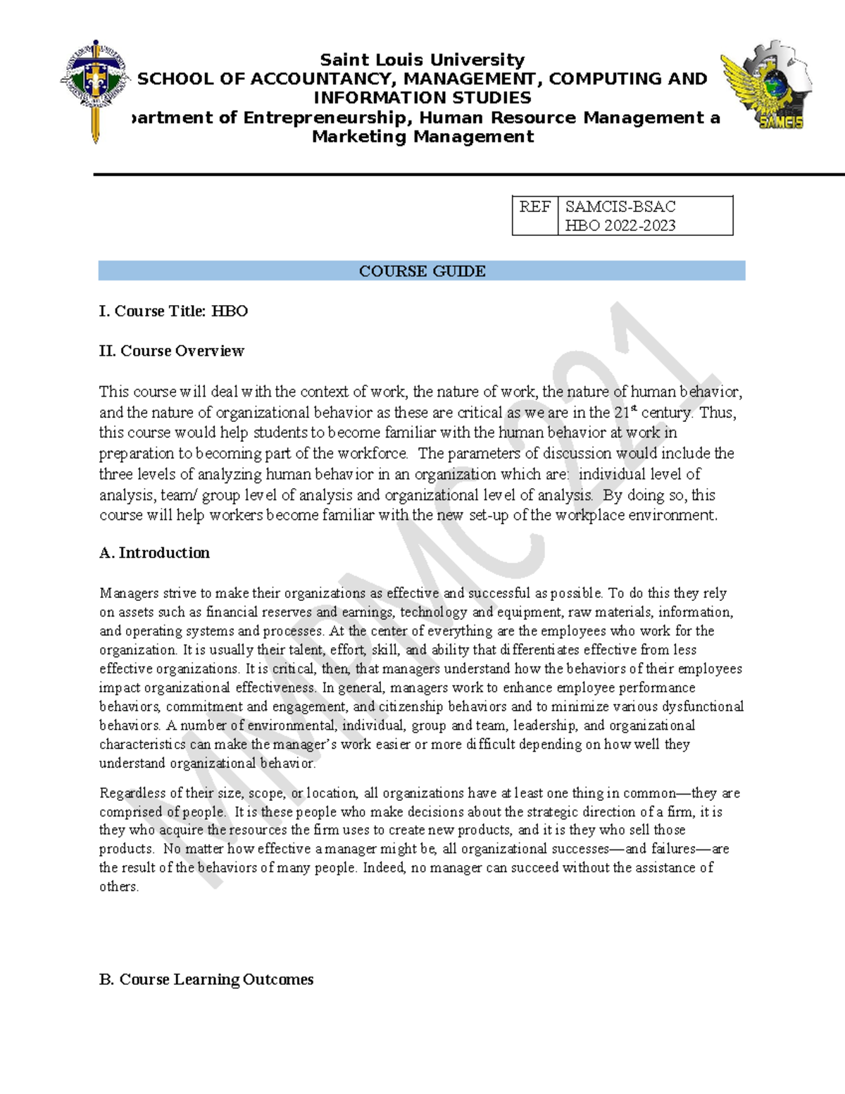 HBO Course Guide Short TERM 2023 - SCHOOL OF ACCOUNTANCY, MANAGEMENT ...