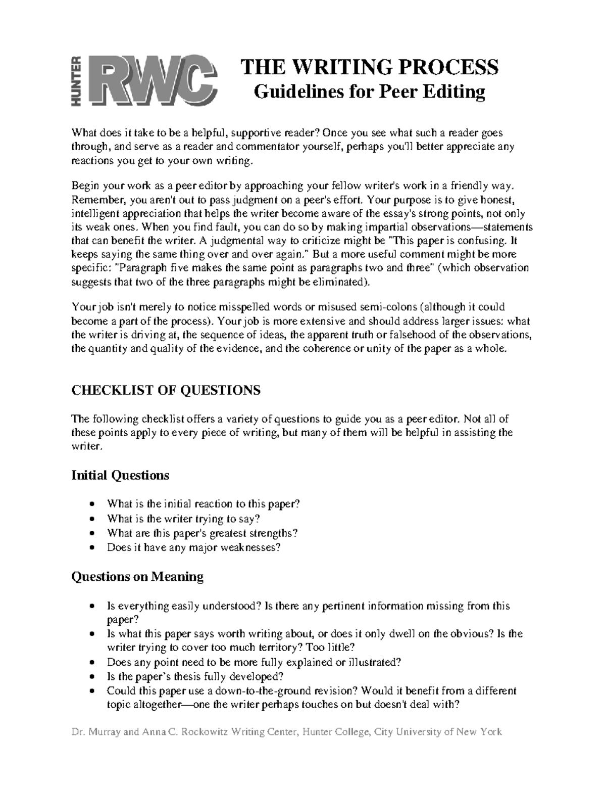 Guidelines for Peer Editing - Begin your work as a peer editor ...