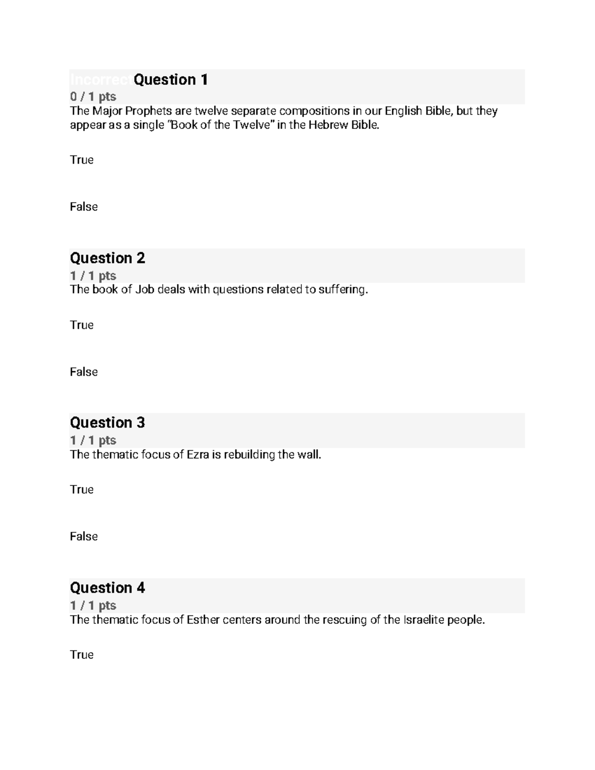Theology - Questions and answers - IncorrectQuestion 1 0 / 1 pts The ...