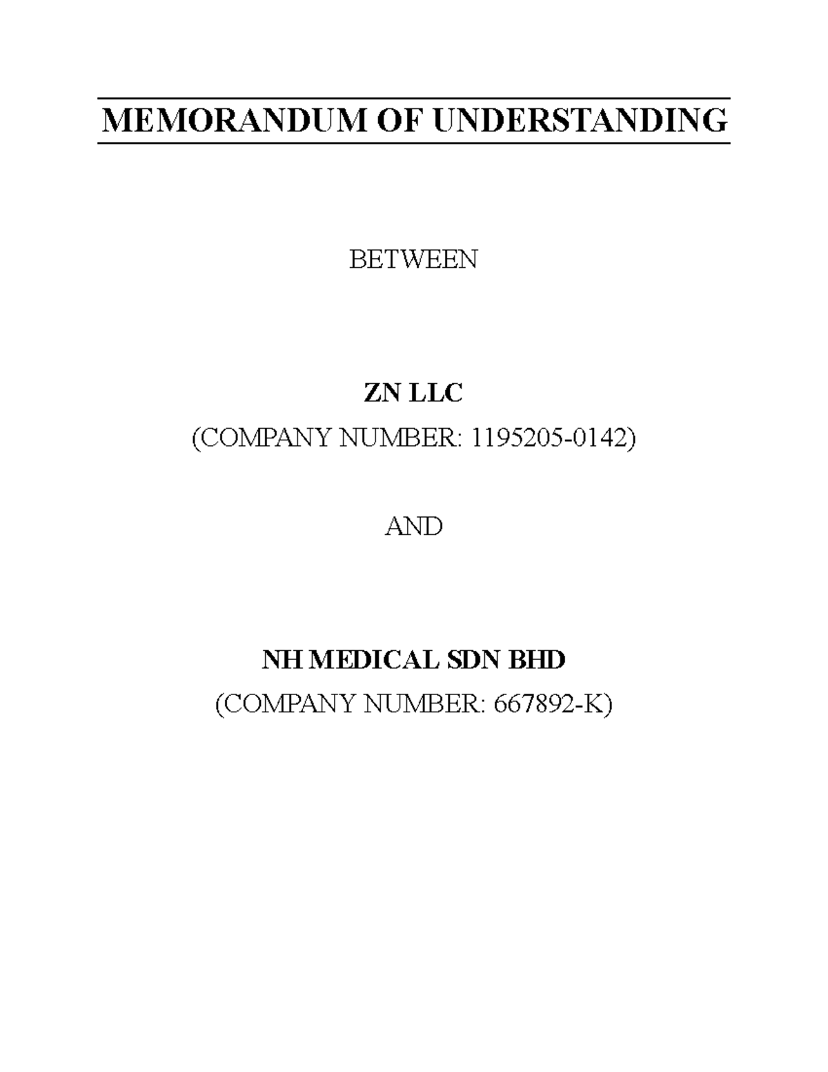 Memorandum OF Understanding - MEMORANDUM OF UNDERSTANDING BETWEEN ZN ...