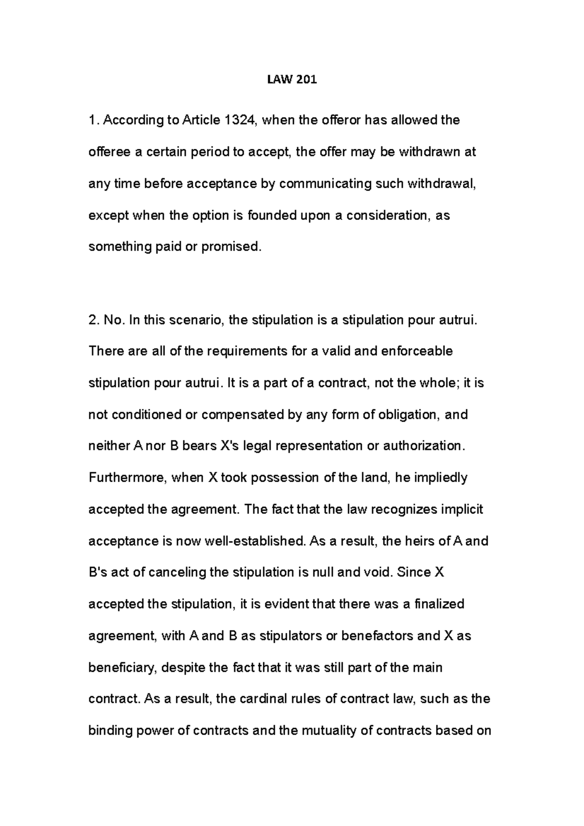 Lecture - LAW 201 According to Article 1324, when the offeror has ...