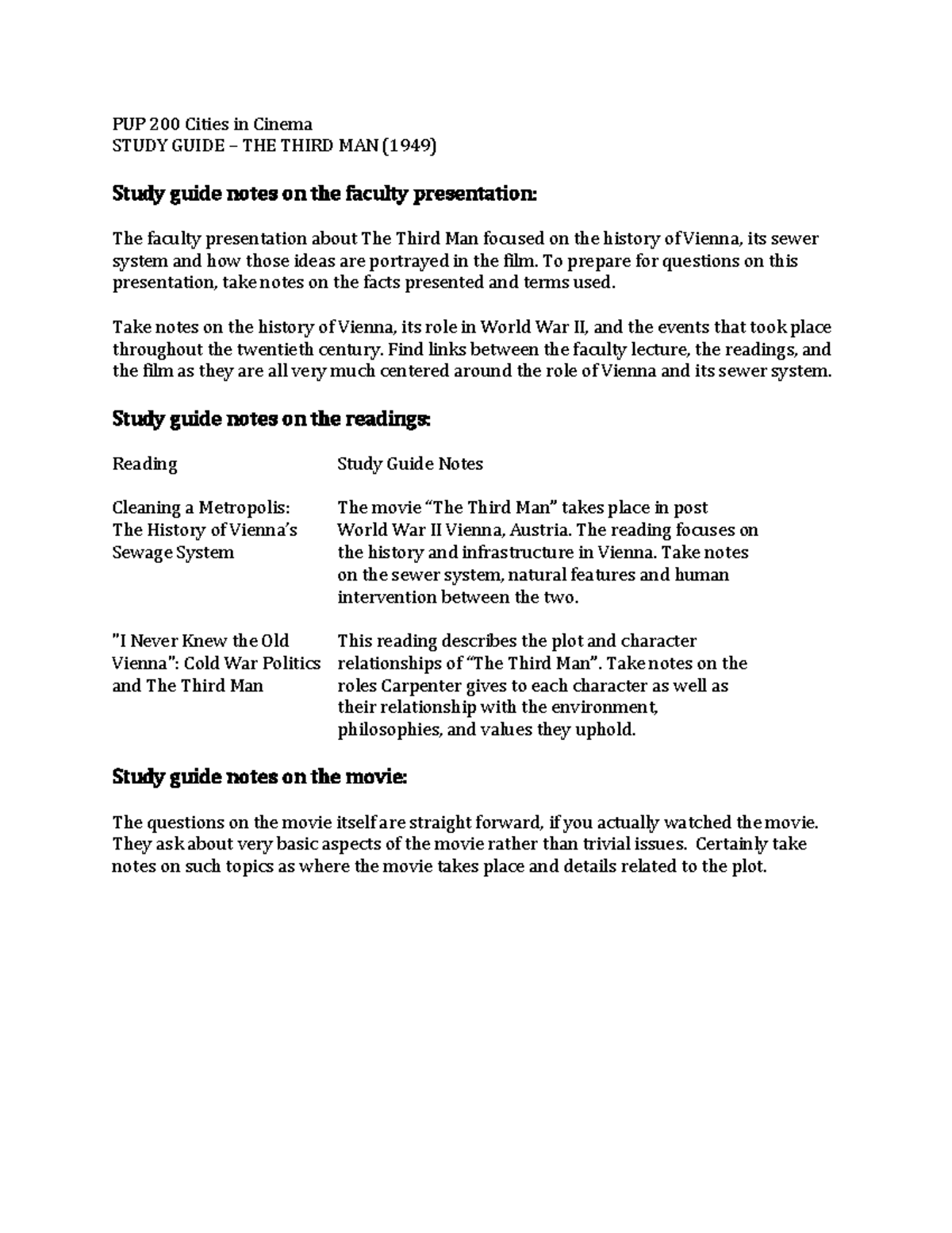 Study Guide Third Man - PUP 200 Cities in Cinema STUDY GUIDE – THE ...