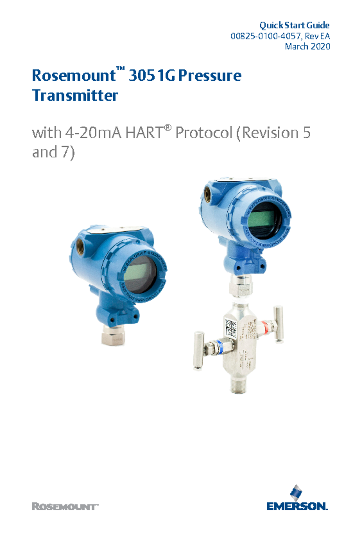 Quick start guide rosemount 3051g pressure transmitter 4 20ma hart protocol revision 5 7 en ...