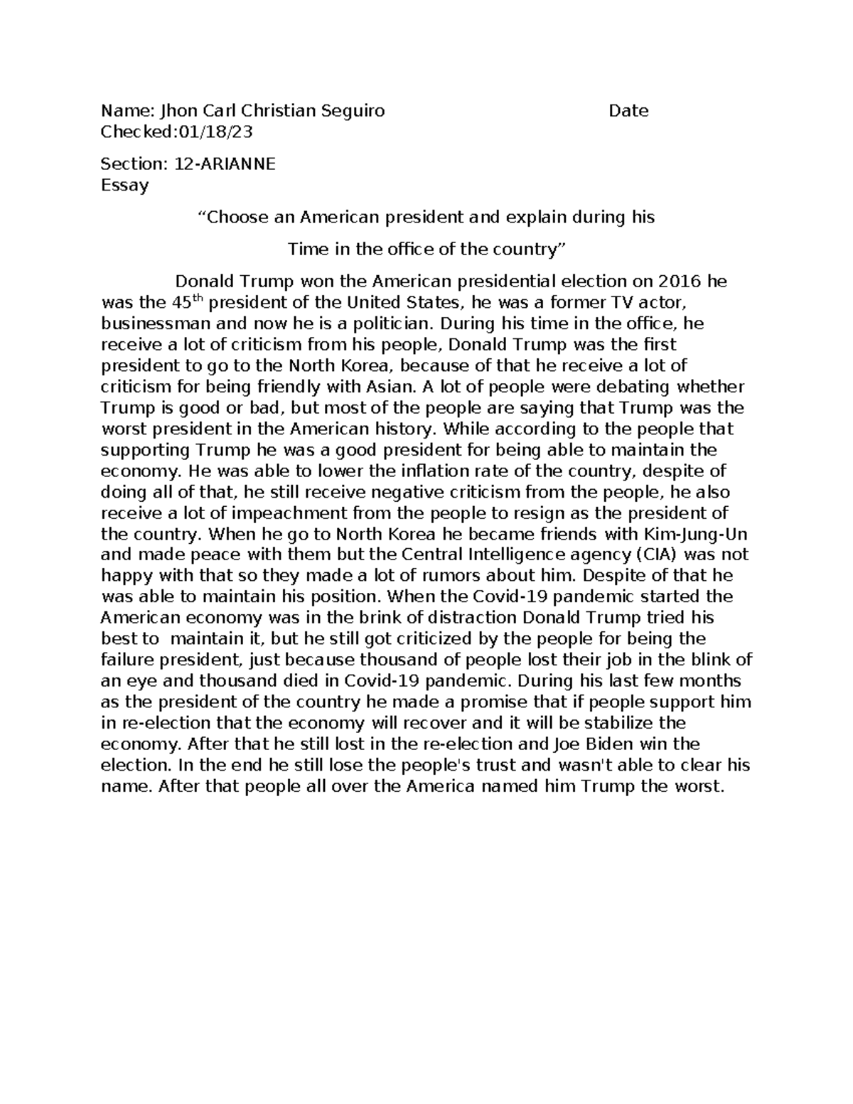 Tahoma Essay - Name: Jhon Carl Christian Seguiro Date Checked:01/18 ...