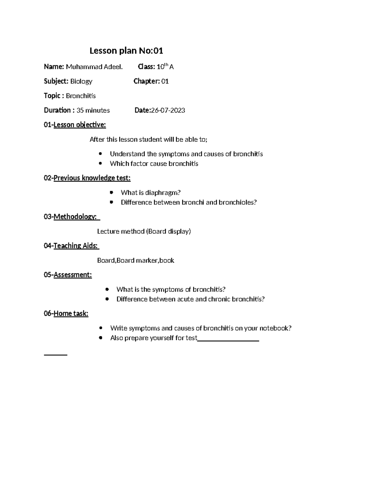 Lesson plan 1 - www - Name: Muhammad Adeel. Class: 10 th A Subject ...