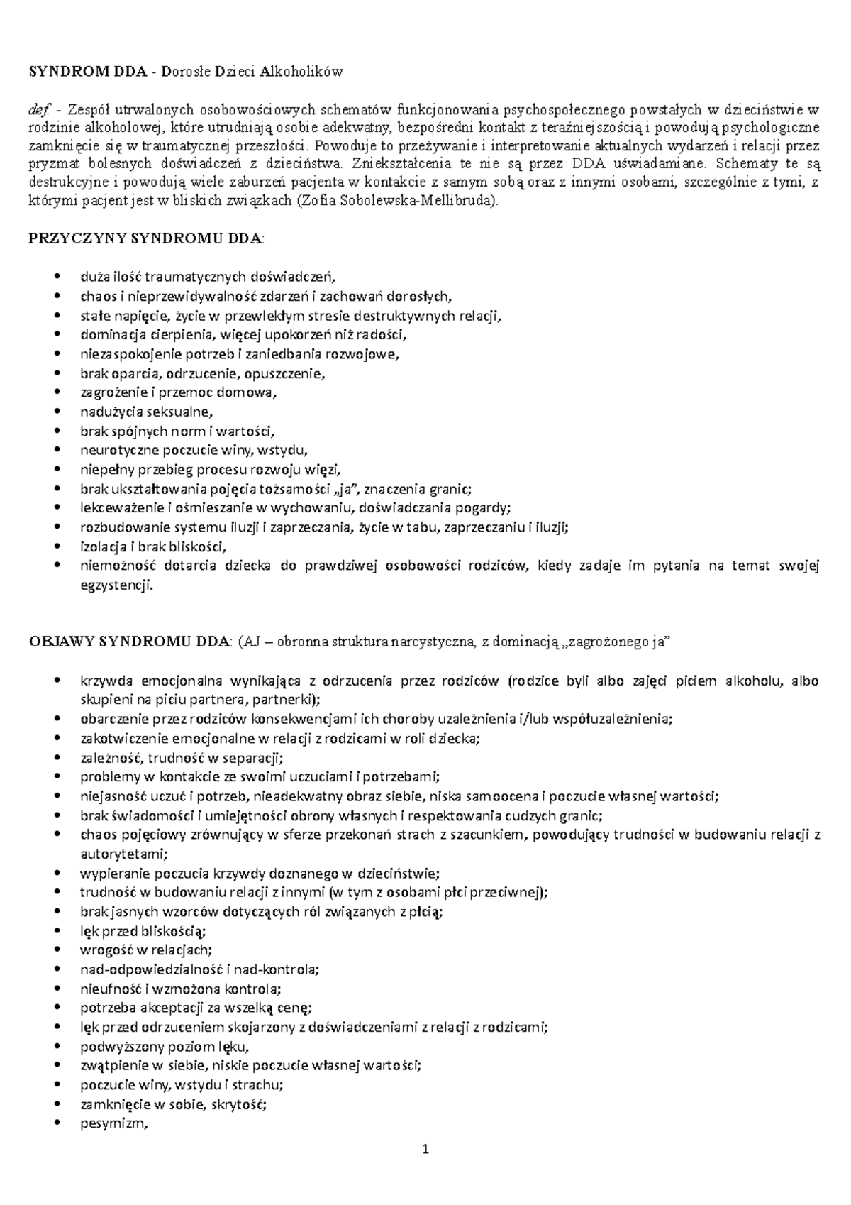 Syndrom DDA - SYNDROM DDA - Dorosłe Dzieci Alkoholików def. - Zespół ...
