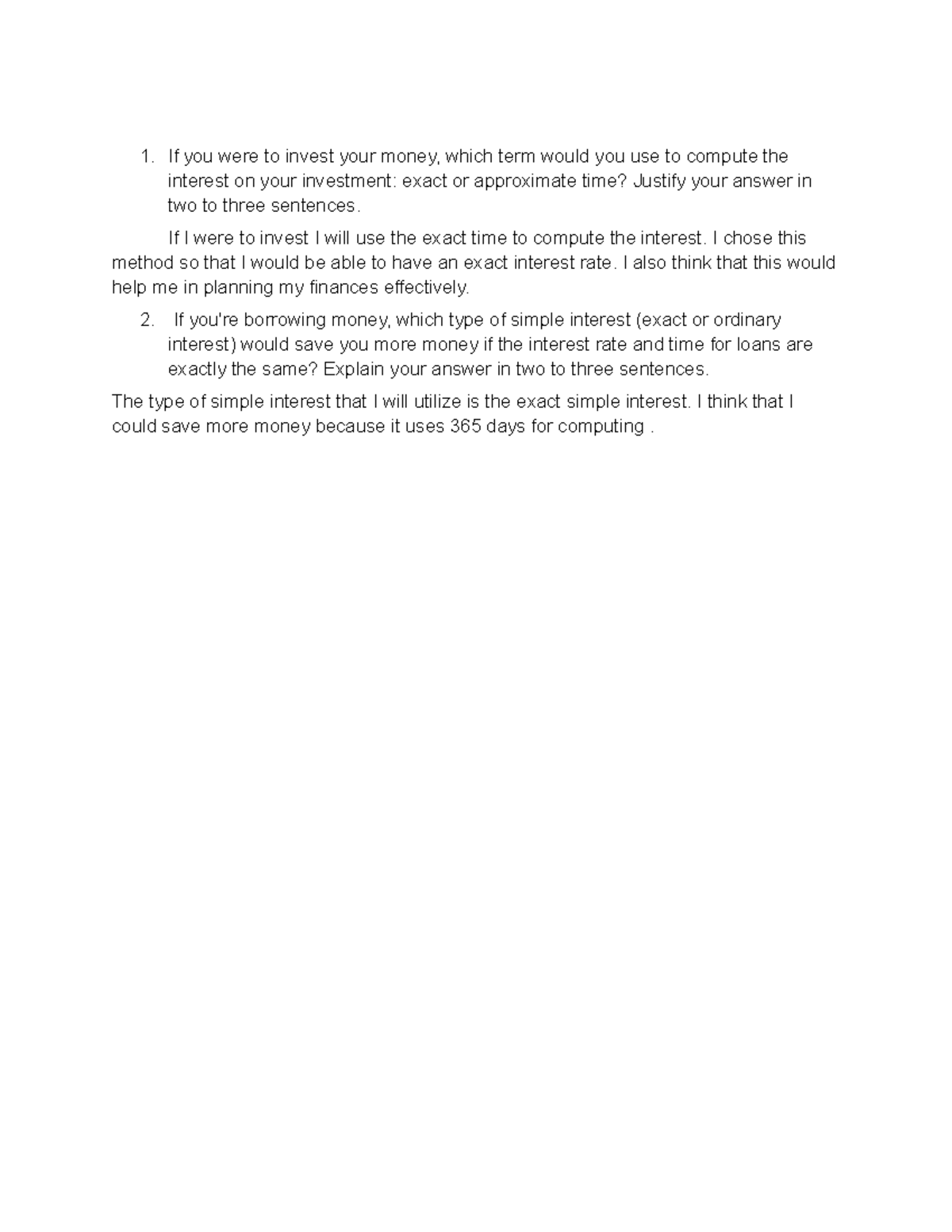 Module 4 Check In Activity 1 If You Were To Invest Your Money Which Term Would You Use To