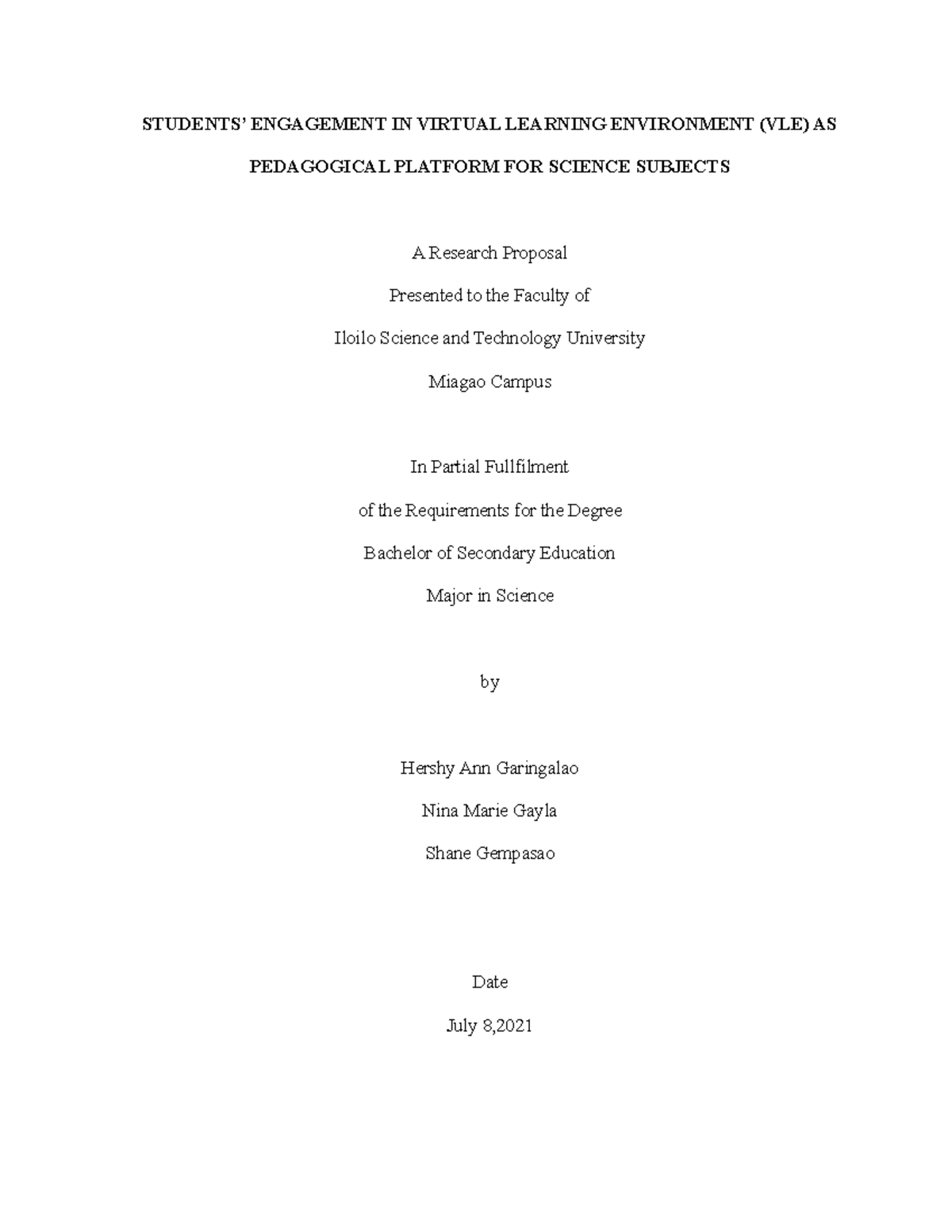 Students Engagement IN Virtual Learning Environment VLE0 AS Pedagogical ...