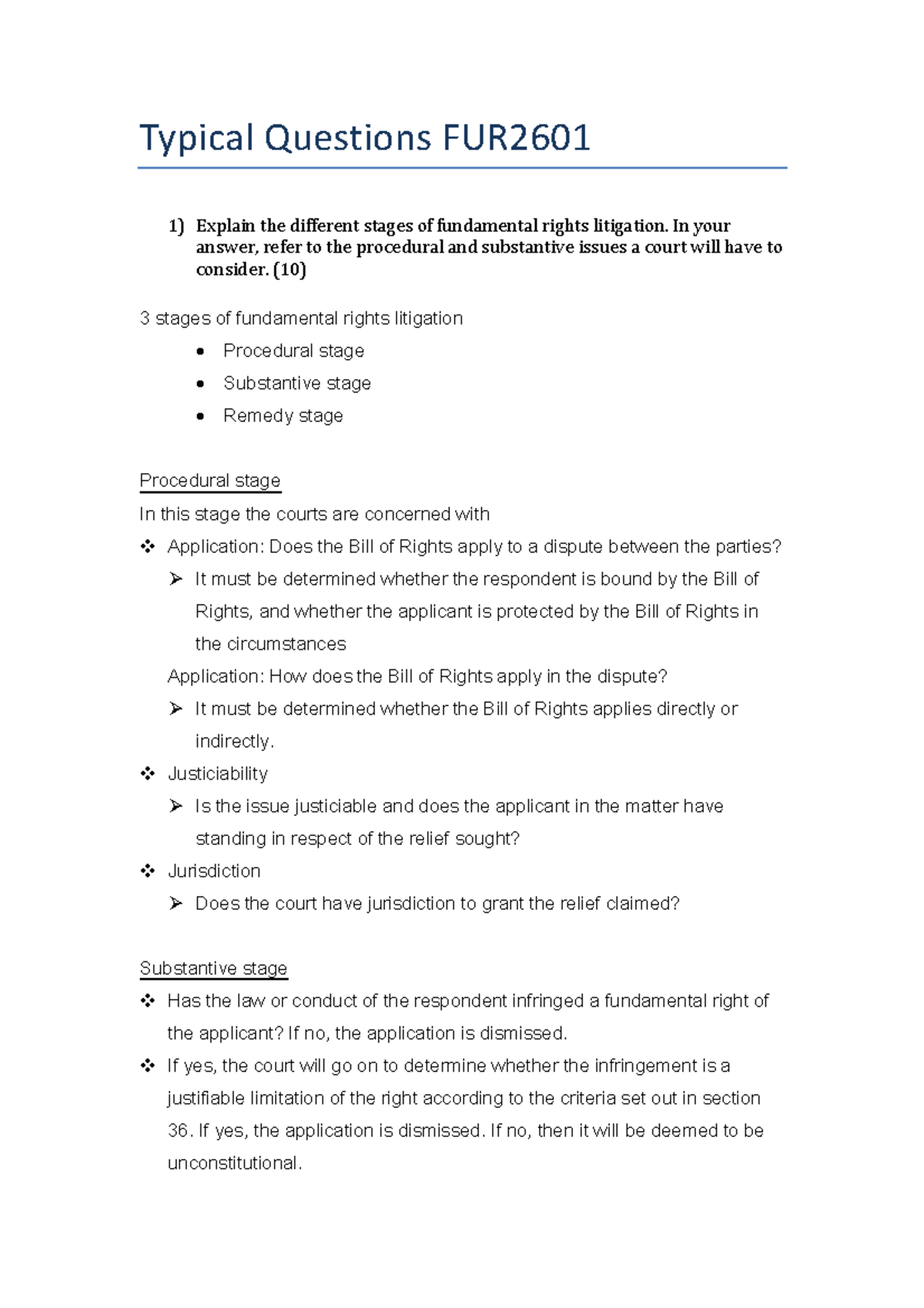 FUR2601 Questions and Answeres 1 - Typical Questions FUR Explain the ...