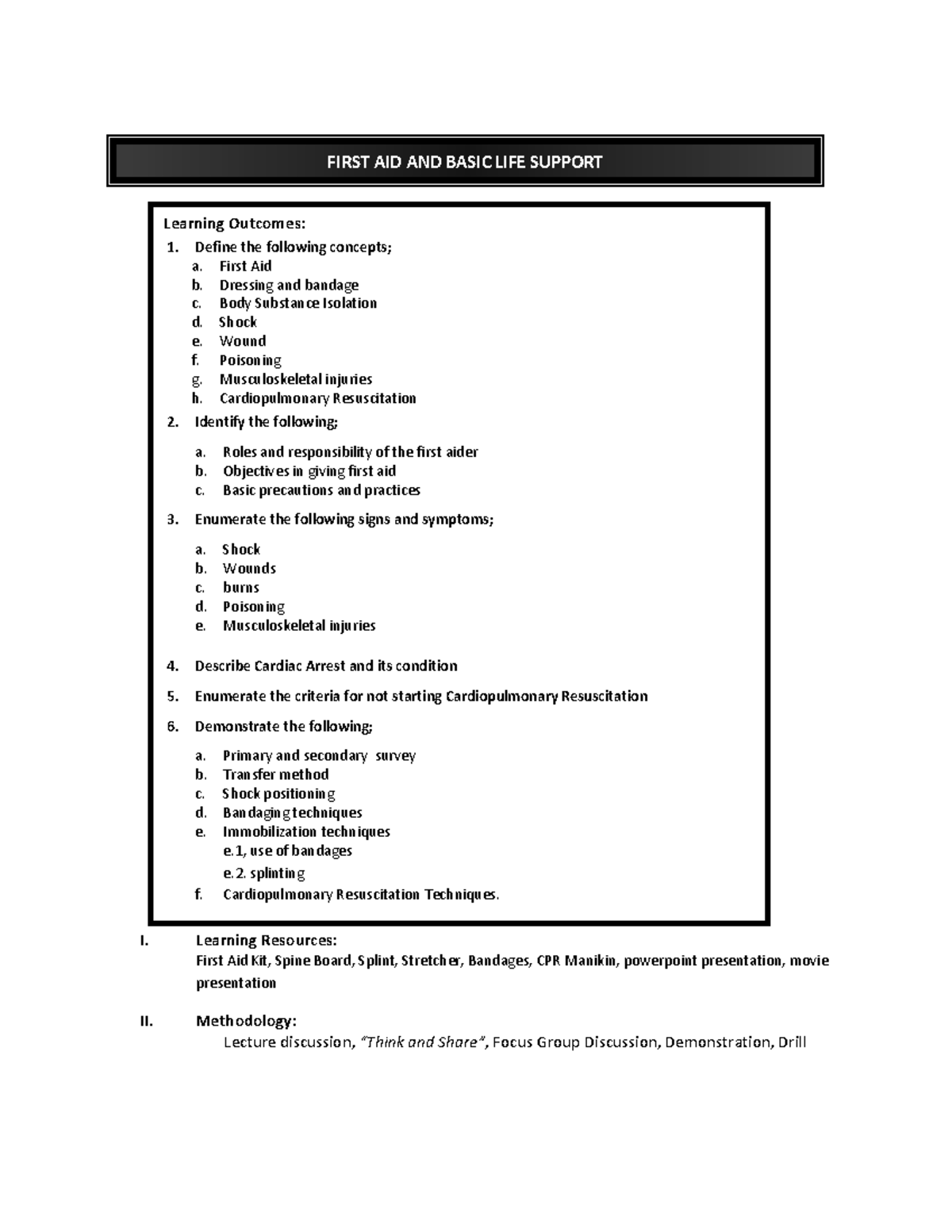 Module 4 Fisrt Aid and Basic Life Support - FIRST AID AND BASIC LIFE ...