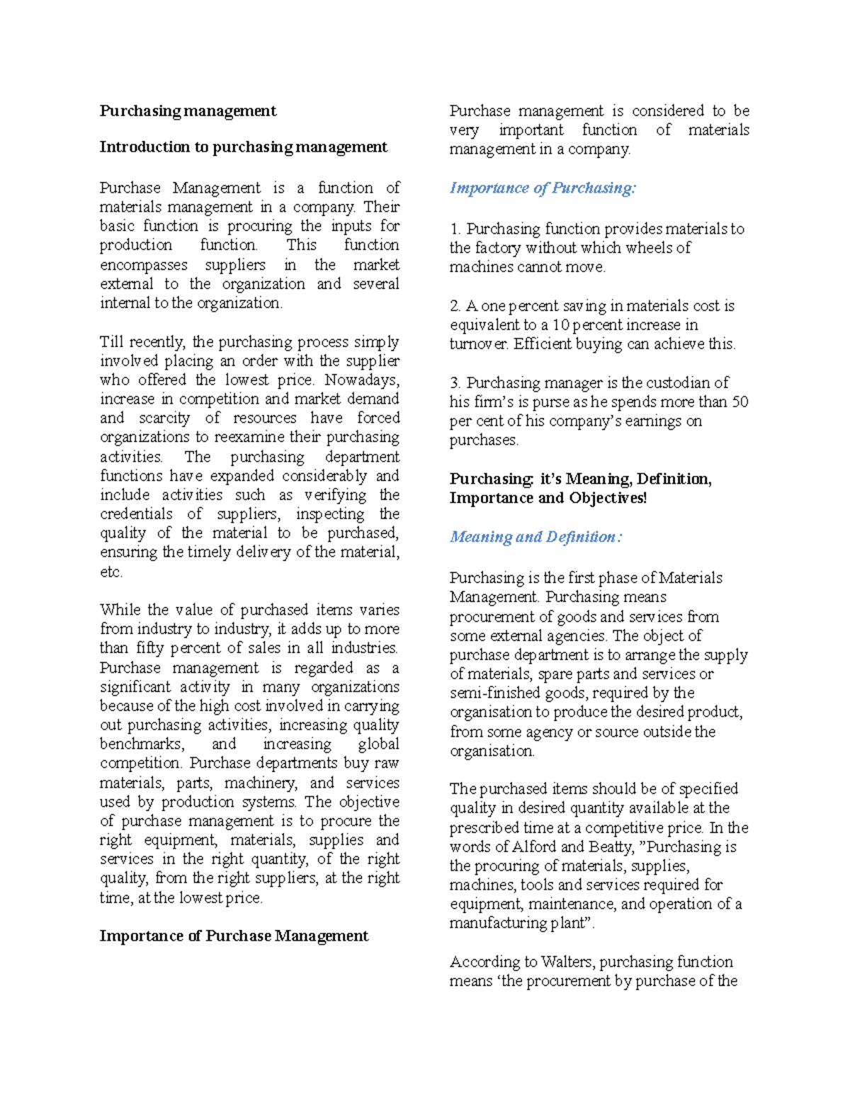 Purchasing management - Purchasing management Introduction to purchasing management Purchase ...