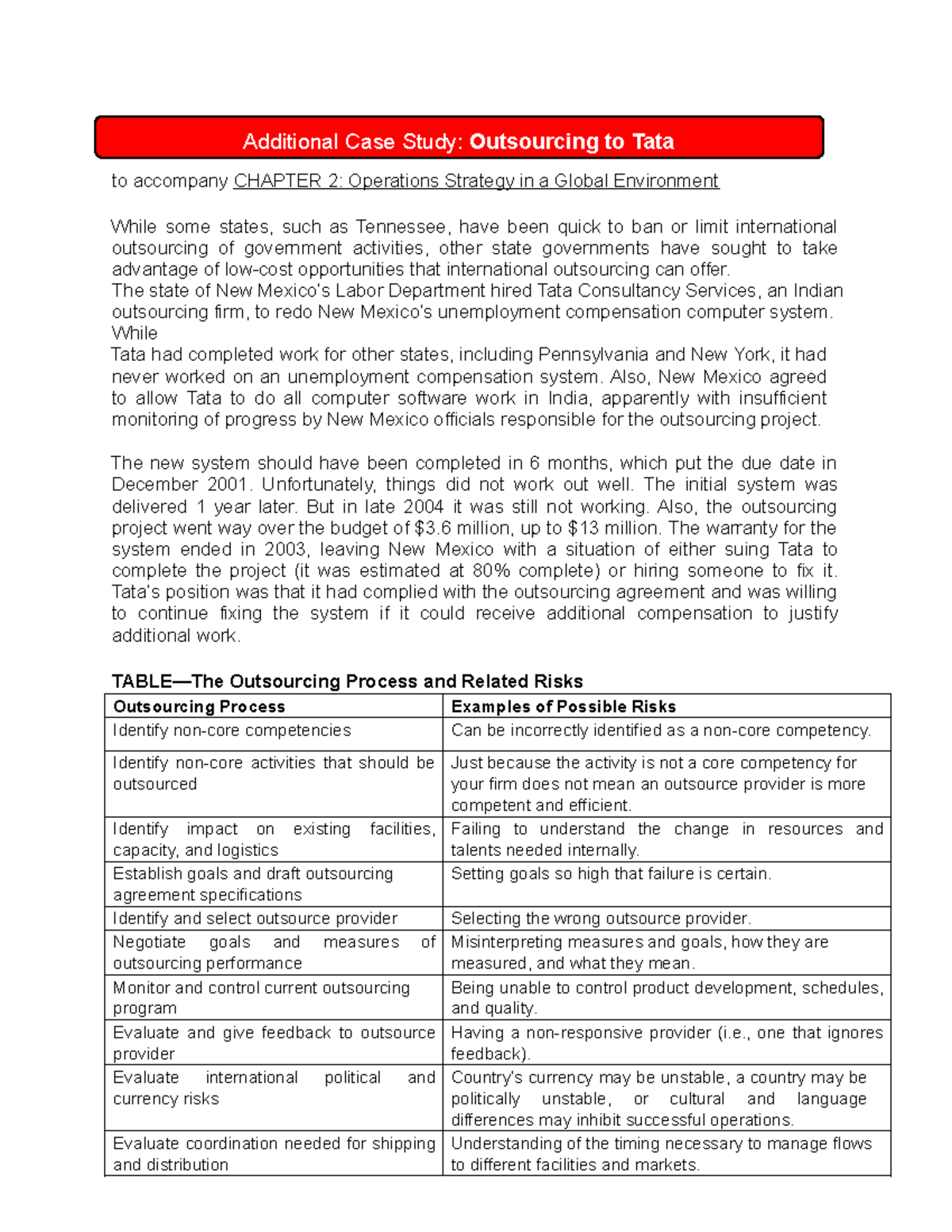 Actividad A4. Study case - to accompany CHAPTER 2: Operations Strategy ...