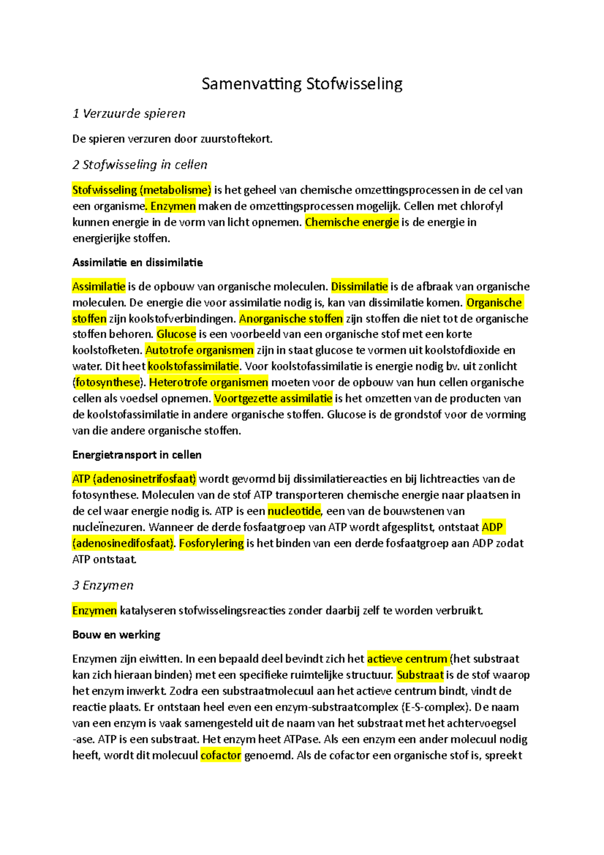 Samenvatting Stofwisseling - 2 Stofwisseling in cellen Stofwisseling ...