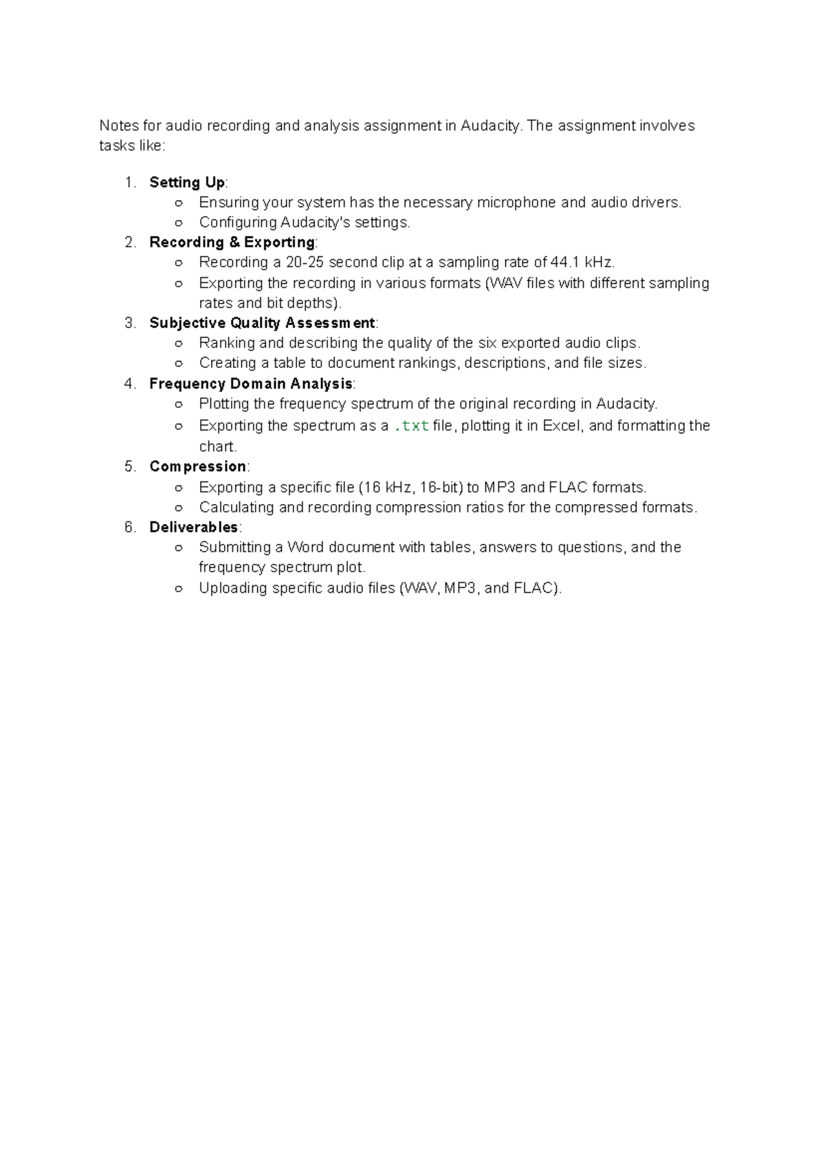 Audacity Assignment - Notes for audio recording and analysis assignment ...