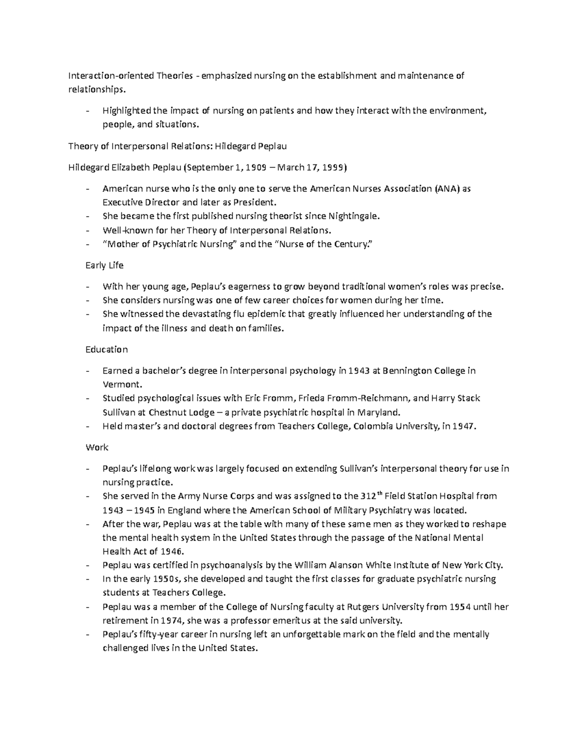 TFN UNIT II - TFN - Interaction-oriented Theories - emphasized nursing ...