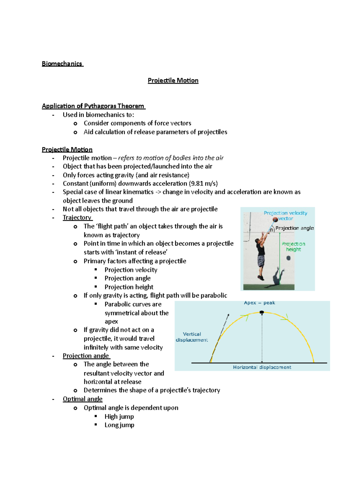 Biomechanics - Lecture 8 - Projectile Motion - Biomechanics Projectile ...