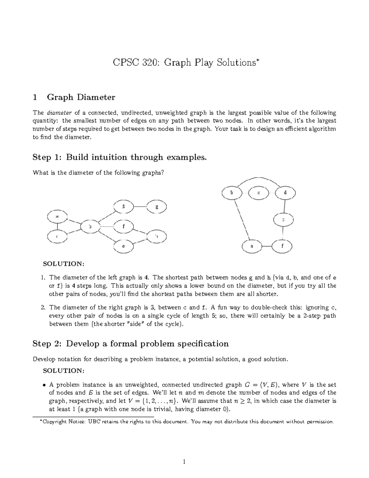 Worksheet 3b graphs solution - CPSC 320: Graph Play Solutions ∗ 1 Graph Diameter The diameter of ...