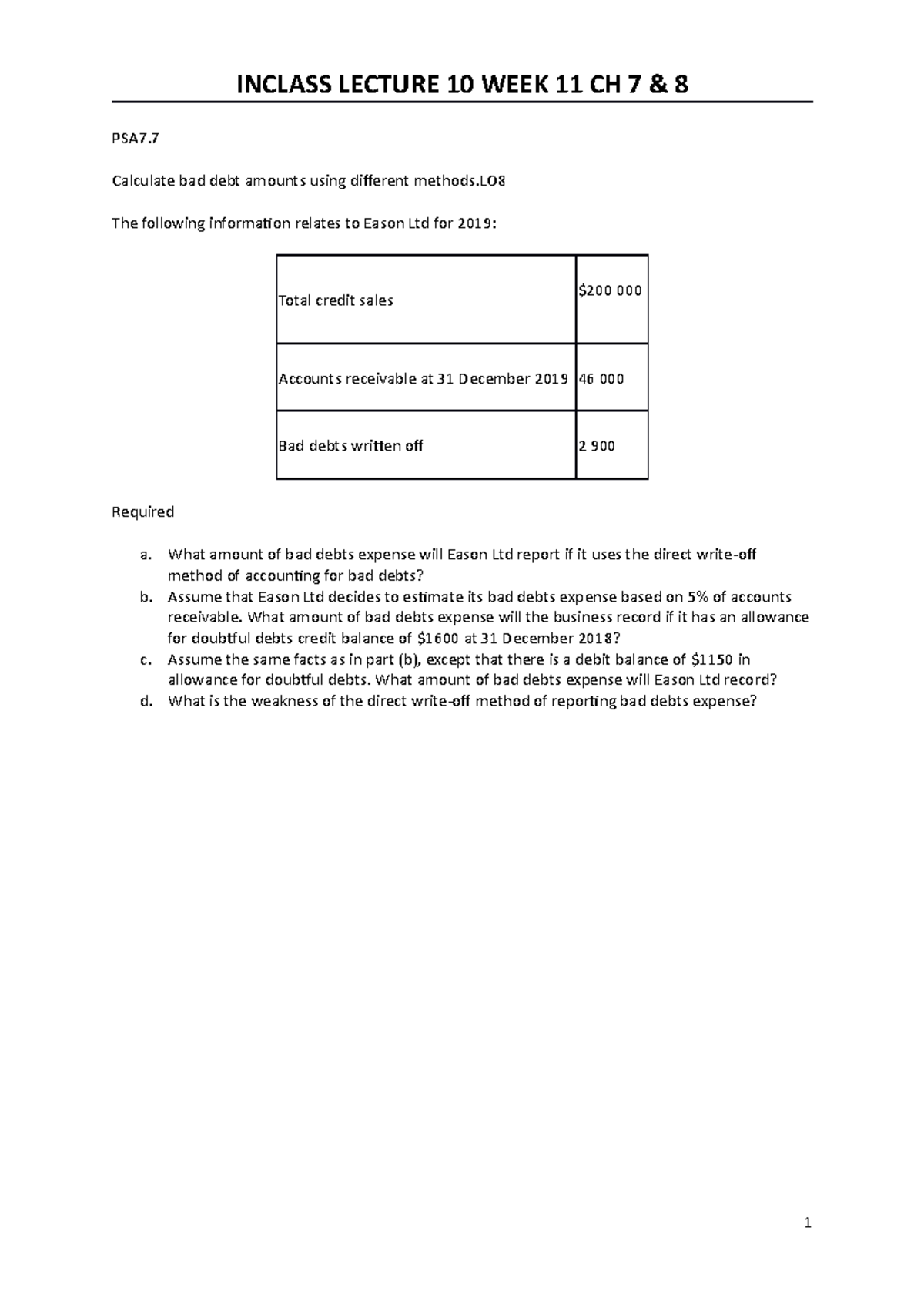 Inclass Lecture 10 WEEK 11 CH 7- Questions AND Solutions - INCLASS ...