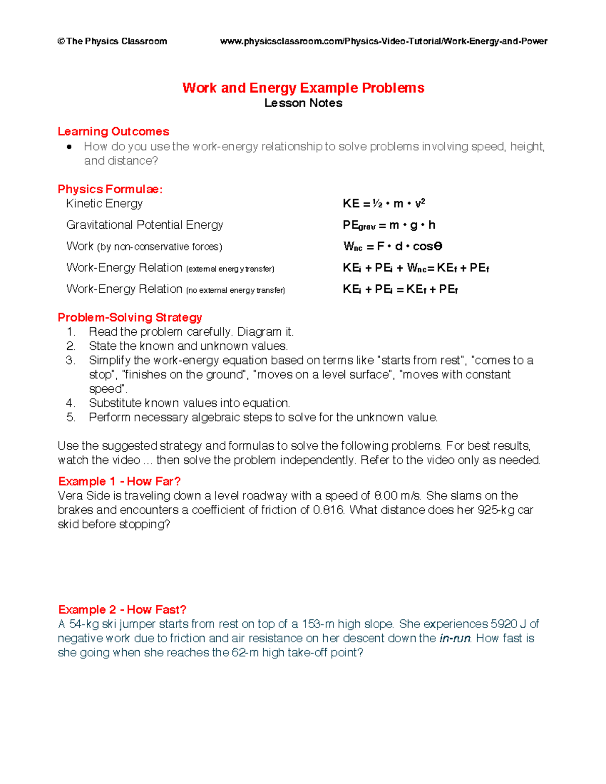 Lesson Notes - None - © The Physics Classroom - Studocu