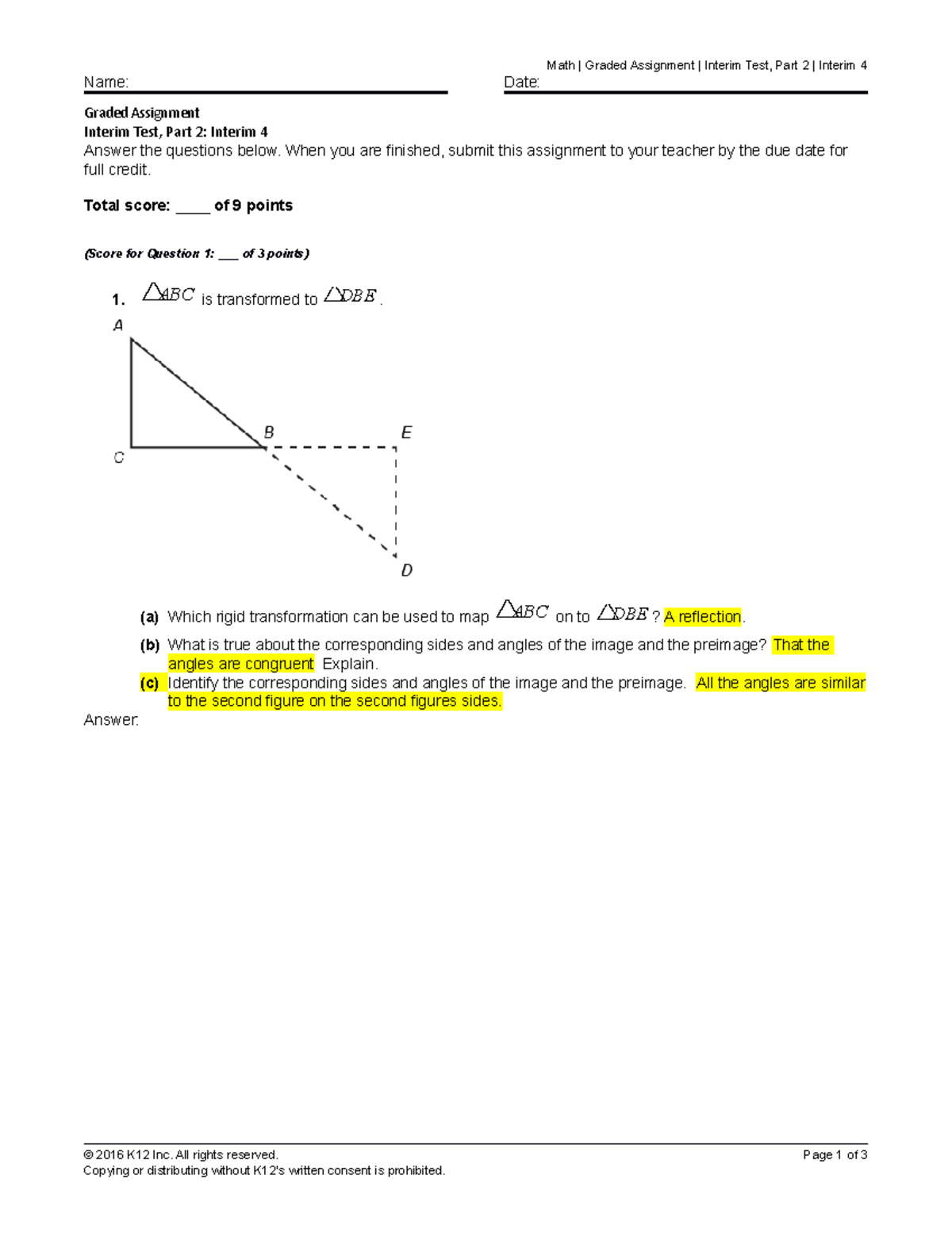 Interim chekcpoint 4 Part 2 - Math | Graded Assignment | Interim Test ...