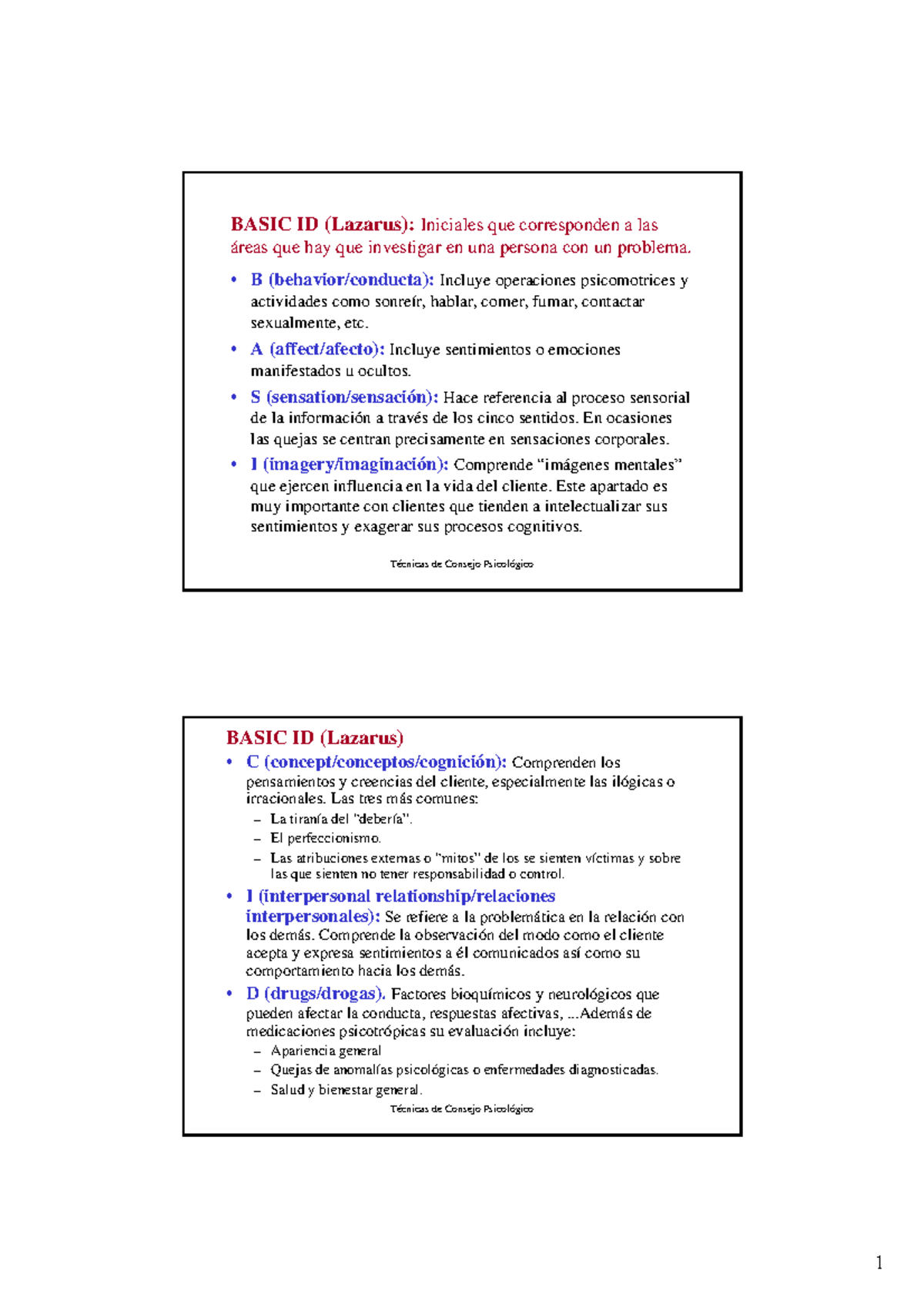 Modelo BAsic-id Lazarus - Técnicas de Consejo Psicológico BASIC ID ...