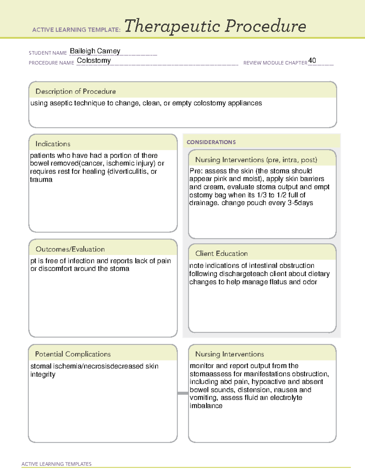 Active Learning Template: Colostomy Nursing Procedure - ATI - Nurs 201 ...