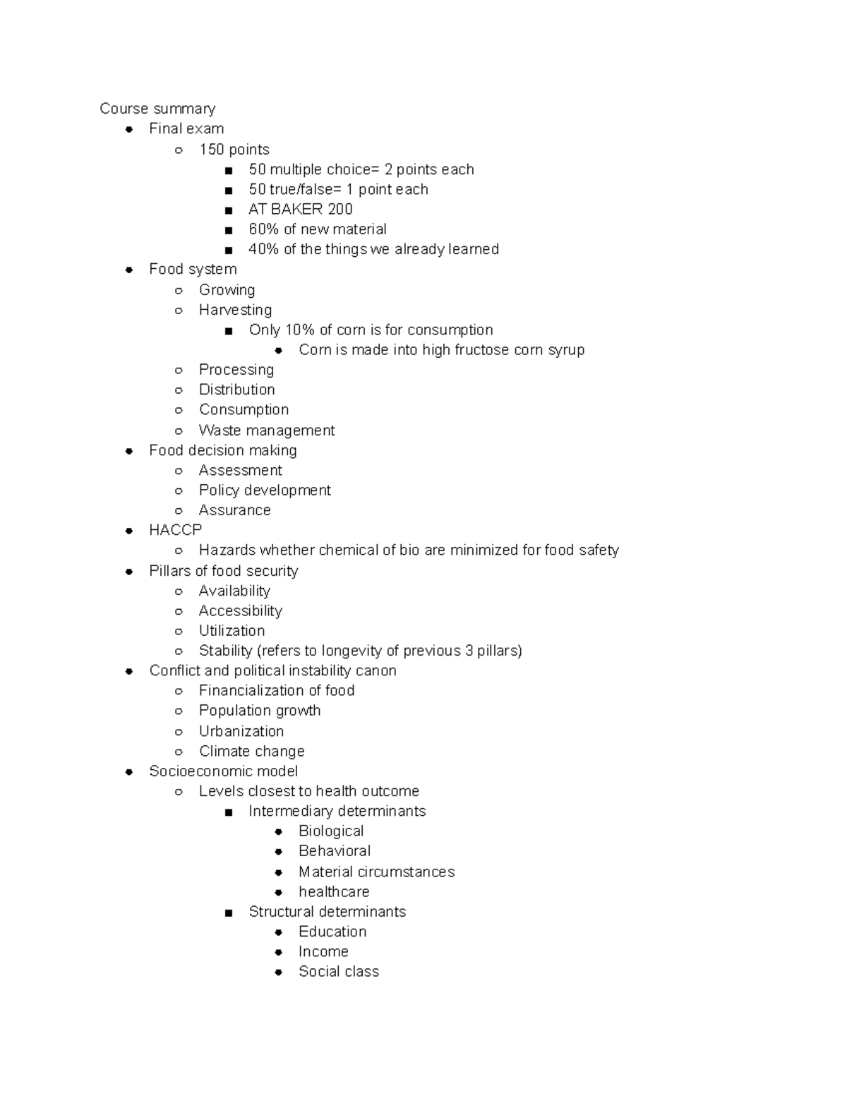 NS final lecture - Course summary Final exam 150 points 50 multiple ...