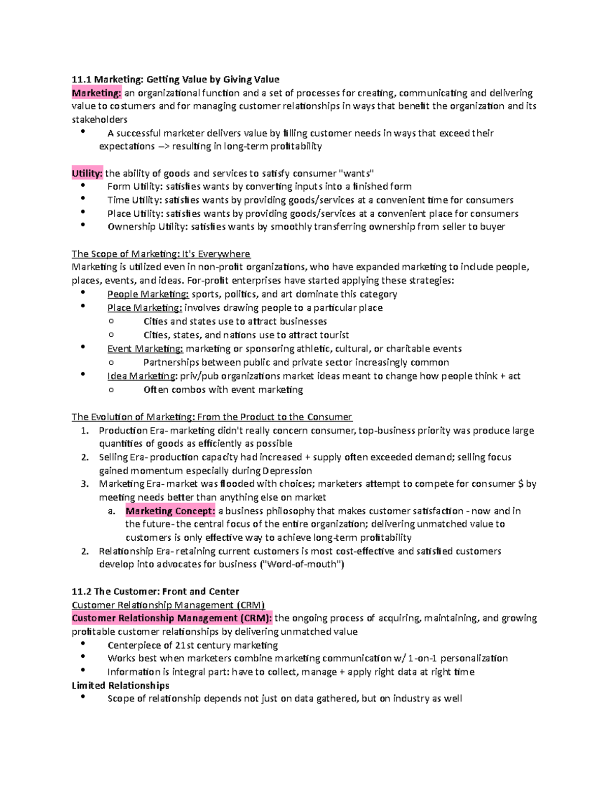 Chapter 11 - Summary BUSN - BUSN - 11 Marketing: Getting Value Giving ...