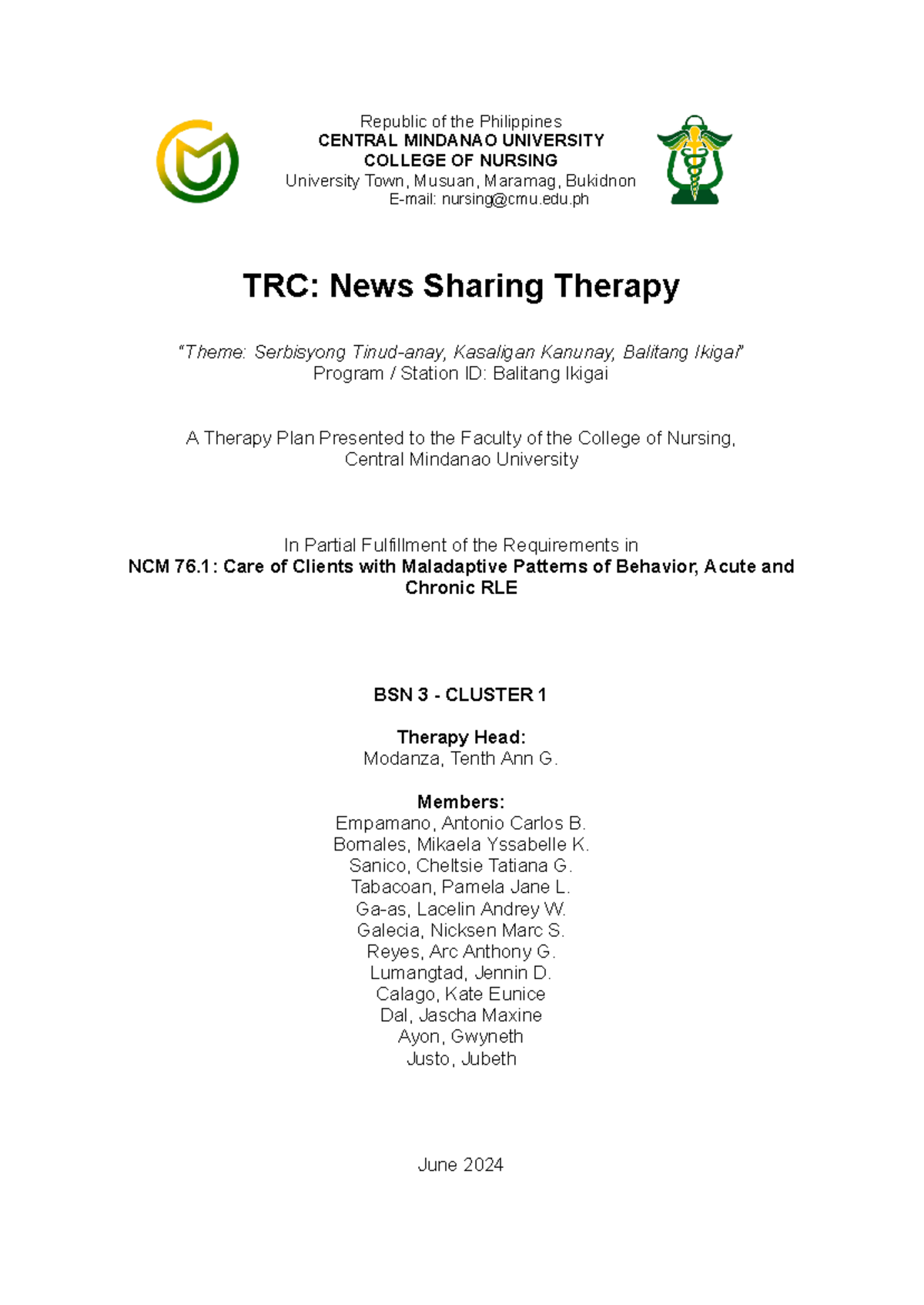 [TRC NEWS] Revised Therapy Format - Republic of the Philippines CENTRAL ...