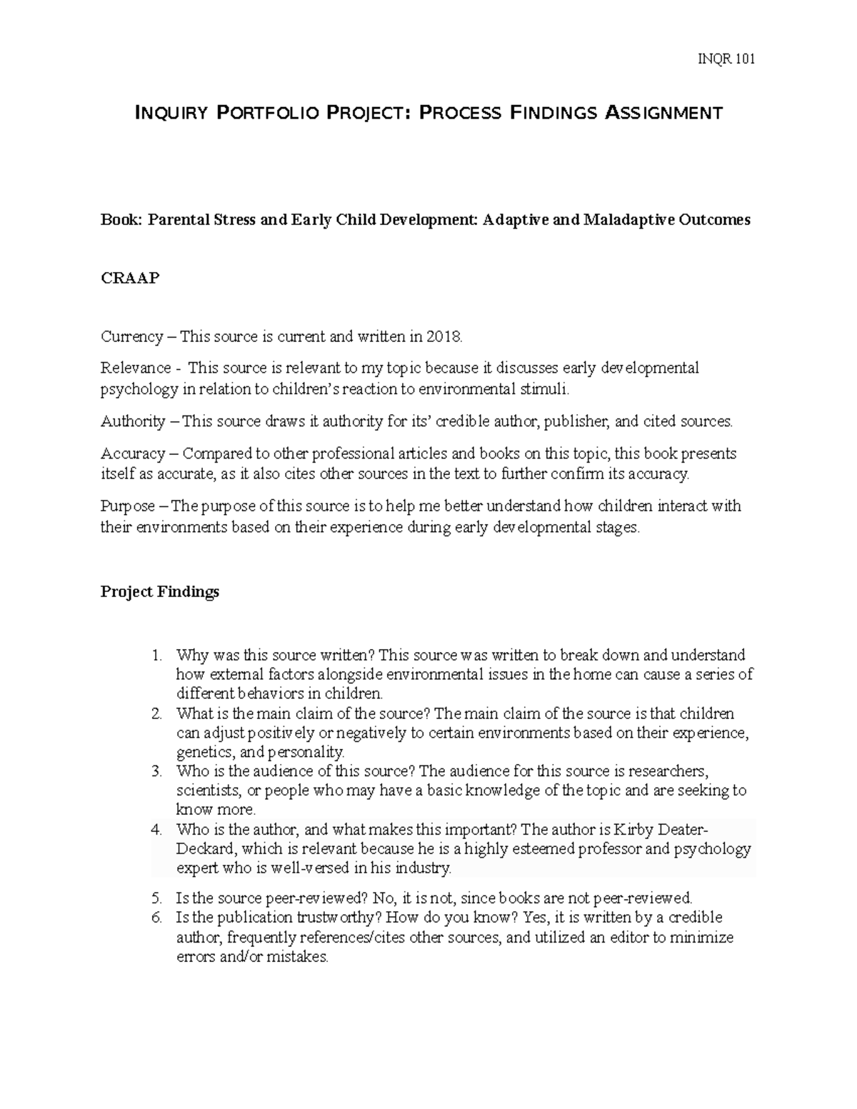 Inquiry Portfolio Project Process Findings Assignment - Harwood ...