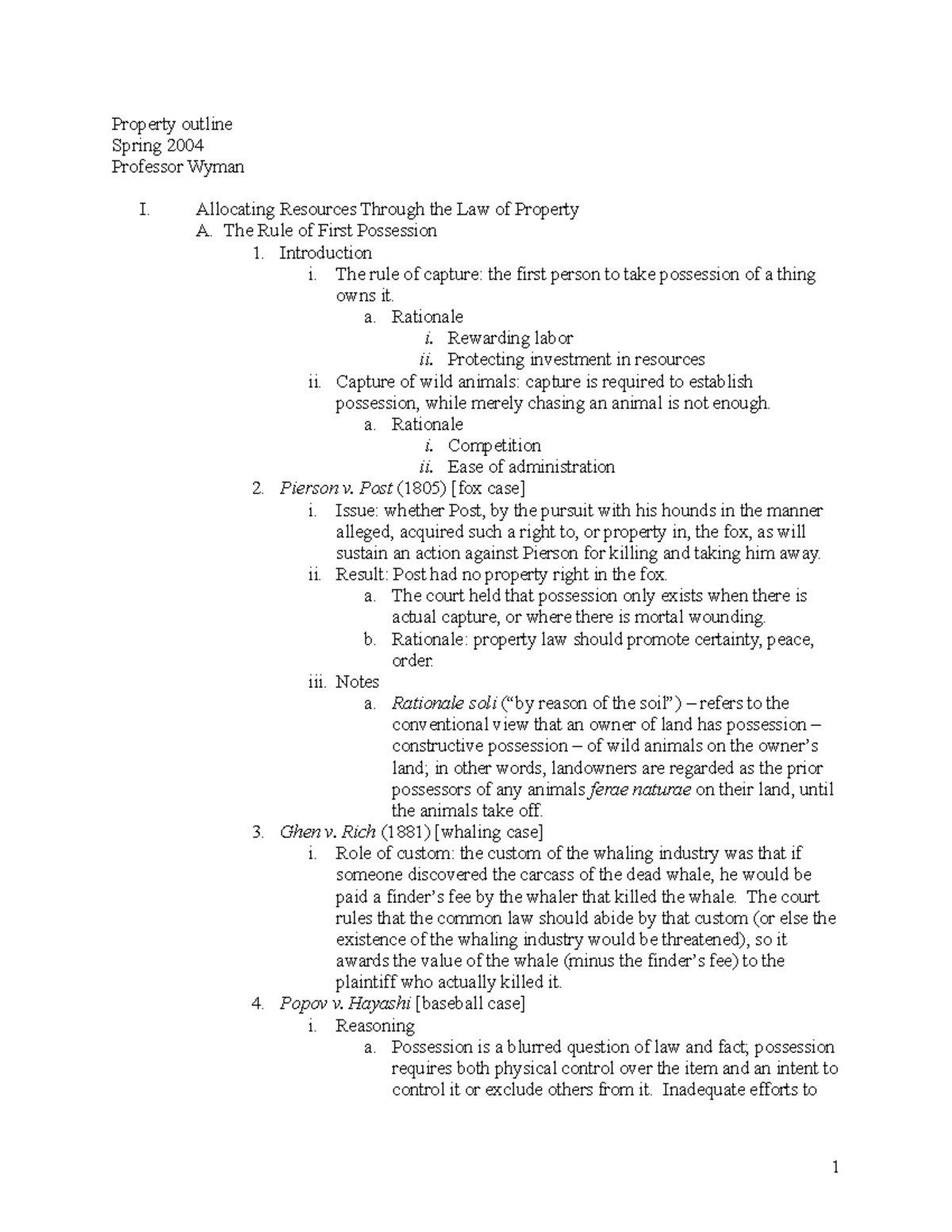 Property Law Class Outline - PLA 3615 - UCF - Studocu