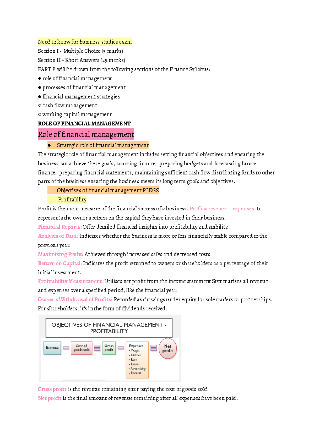 Need to know for business studies exam - Objectives of financial ...