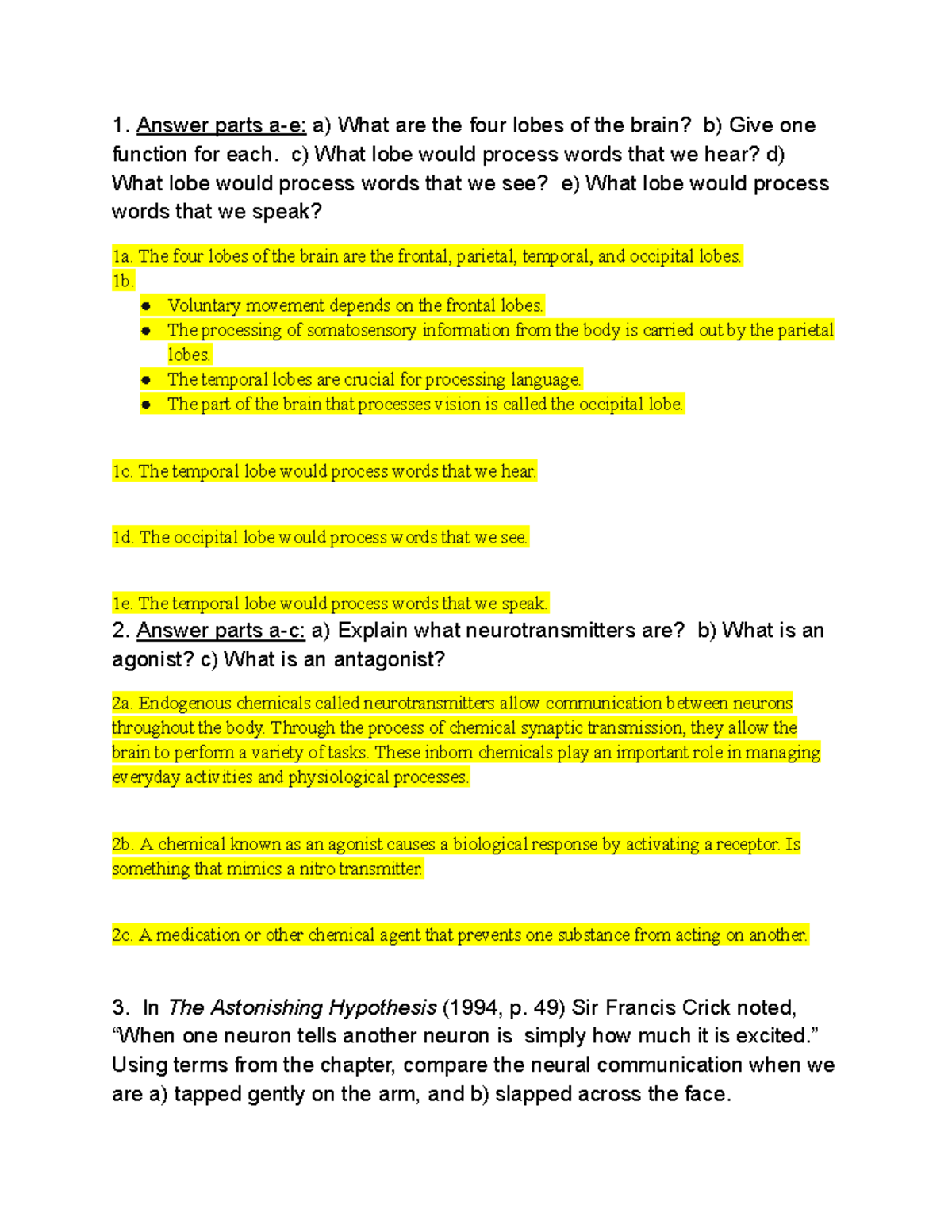 Untitled document-5 - homework answers - 1. Answer parts a-e: a) What ...